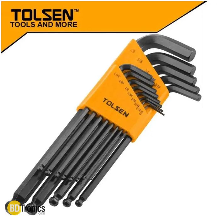TOLSEN 13PCS Ball Point Long Arm Allen Hex Key Set (Inches) Black ...