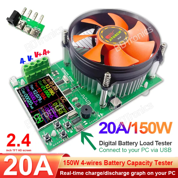 150W 20A Battery Capacity Load Tester Meter with Built-in Bluetooth ...