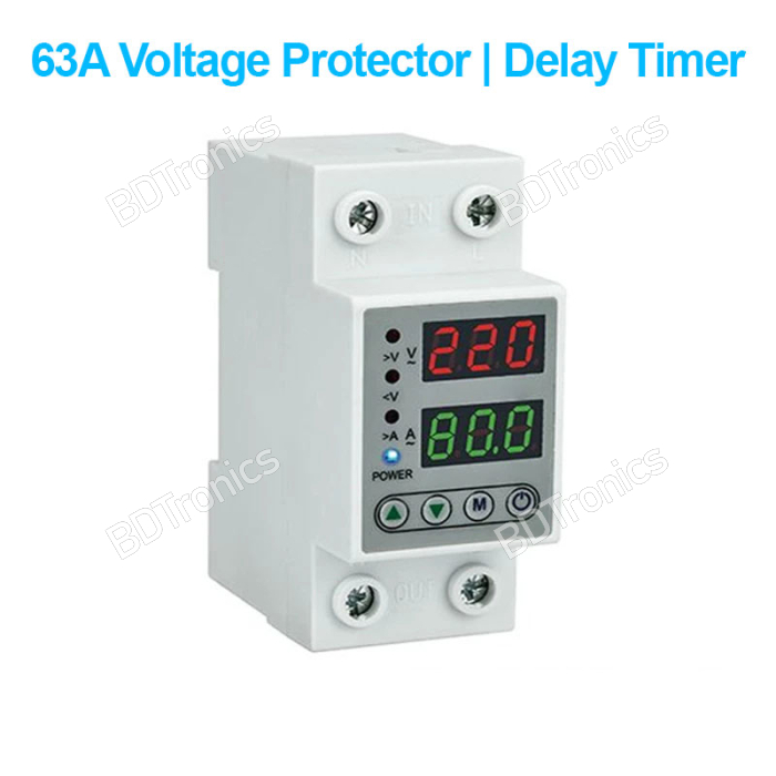 63A 230V Adjustable Digital Over & Under Voltage Protector Dual Display ...