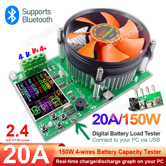 Battery Load Tester Capacity Meter 180W 20A Energy Meter DL24P with ...