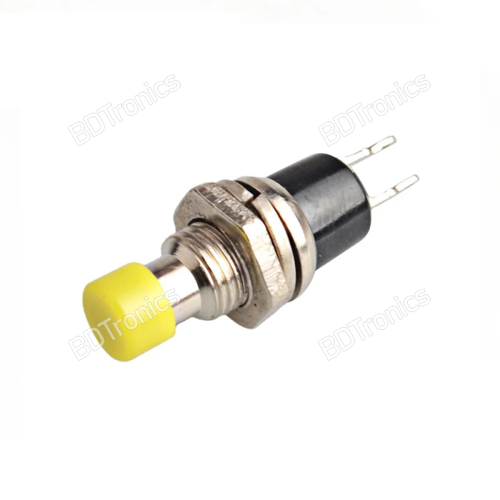 7mm Thread 2-Pin Metal Self-Locking Switch (Yellow) price in BD
